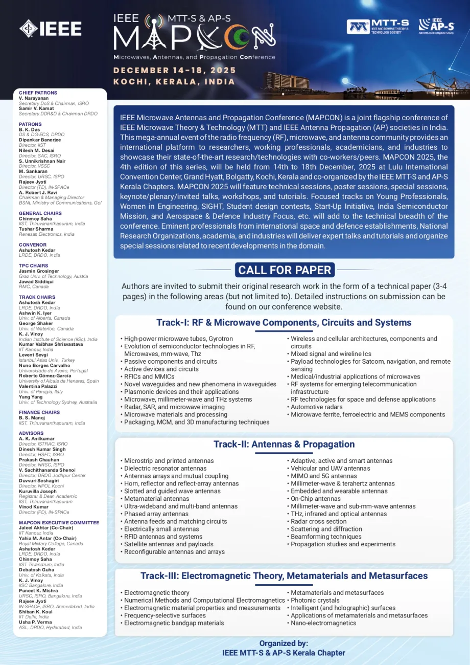 IEEE Microwaves, Antennas, and Propagation Conference (MAPCON) 2025 | Indian Institute of Space ...